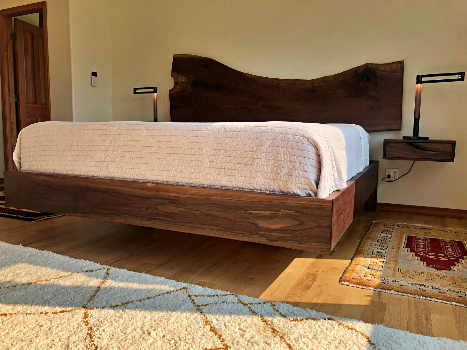 Custom Black Walnut Floating Bedframe With a Live Edge Headboard and ...
