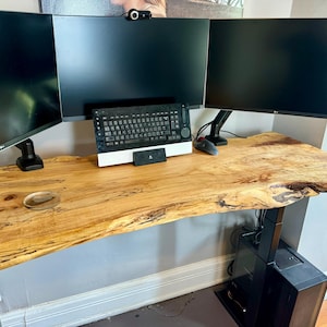 Custom Live Edge Spalted Maple Standing Desk, Solid Wood Slab Desk ...