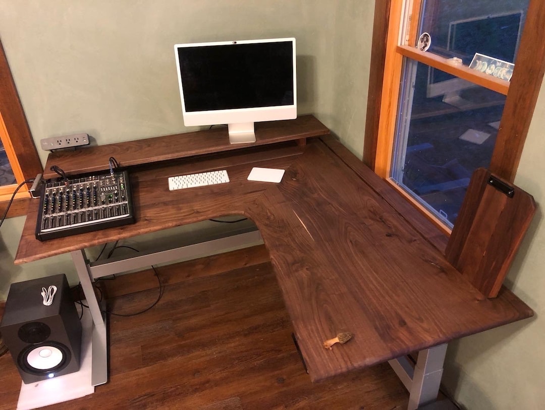 Custom Black Walnut Corner L Desk, Studio Desk, Recording Desk ...