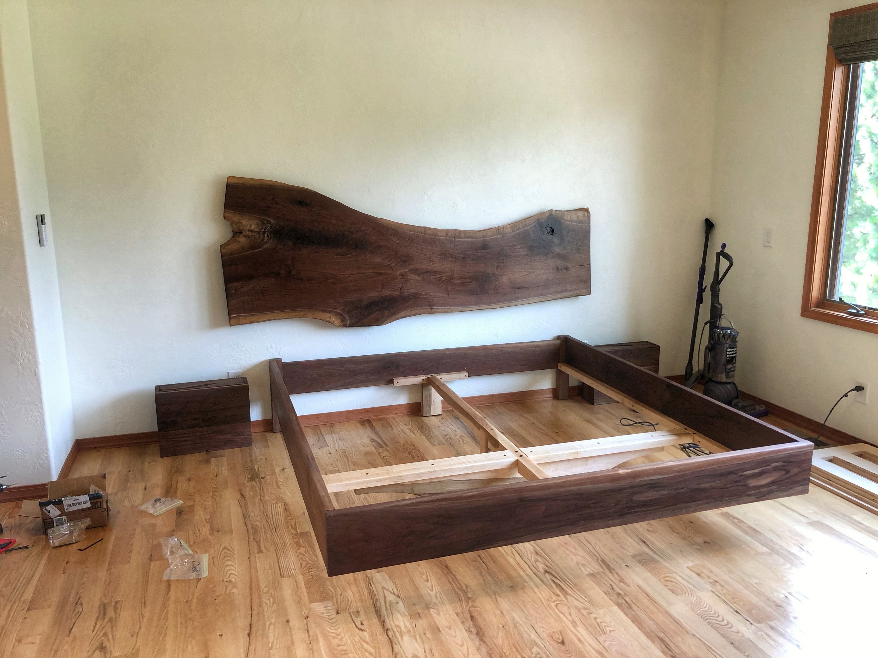 Custom Black Walnut Floating Bedframe With a Live Edge Headboard and Floating Nightstands Etsy