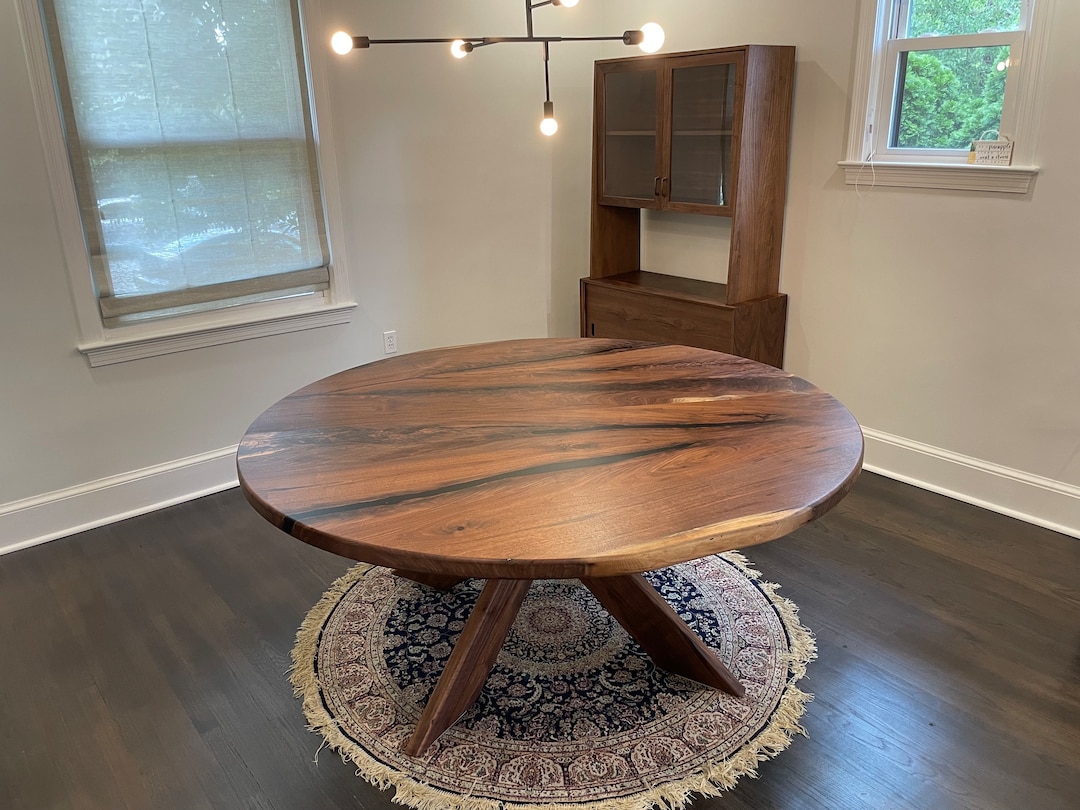 Black Walnut Round Dining Table With Black Epoxy River 72 - Etsy