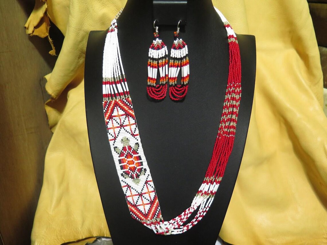 Native American Style Beaded Necklace With Earring Sets Are Handmade in ...