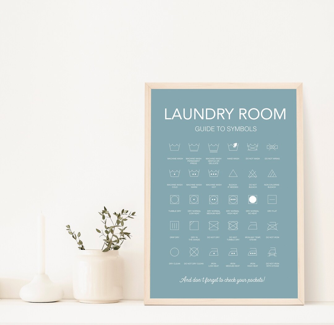 Laundry Care Guide, Laundry Room Art, Laundry Print, Blue Laundry Room ...