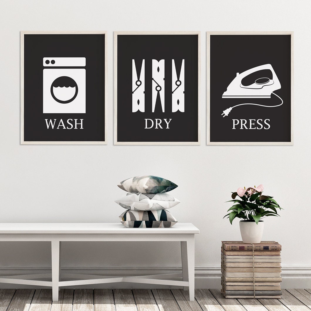 Laundry Room Art Wash Dry Press Laundry Room Decor Set of | Etsy