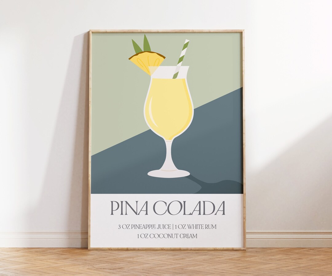 Pina Colada Print, Colourful Bar Cart Decor, Retro Cocktail Posters ...