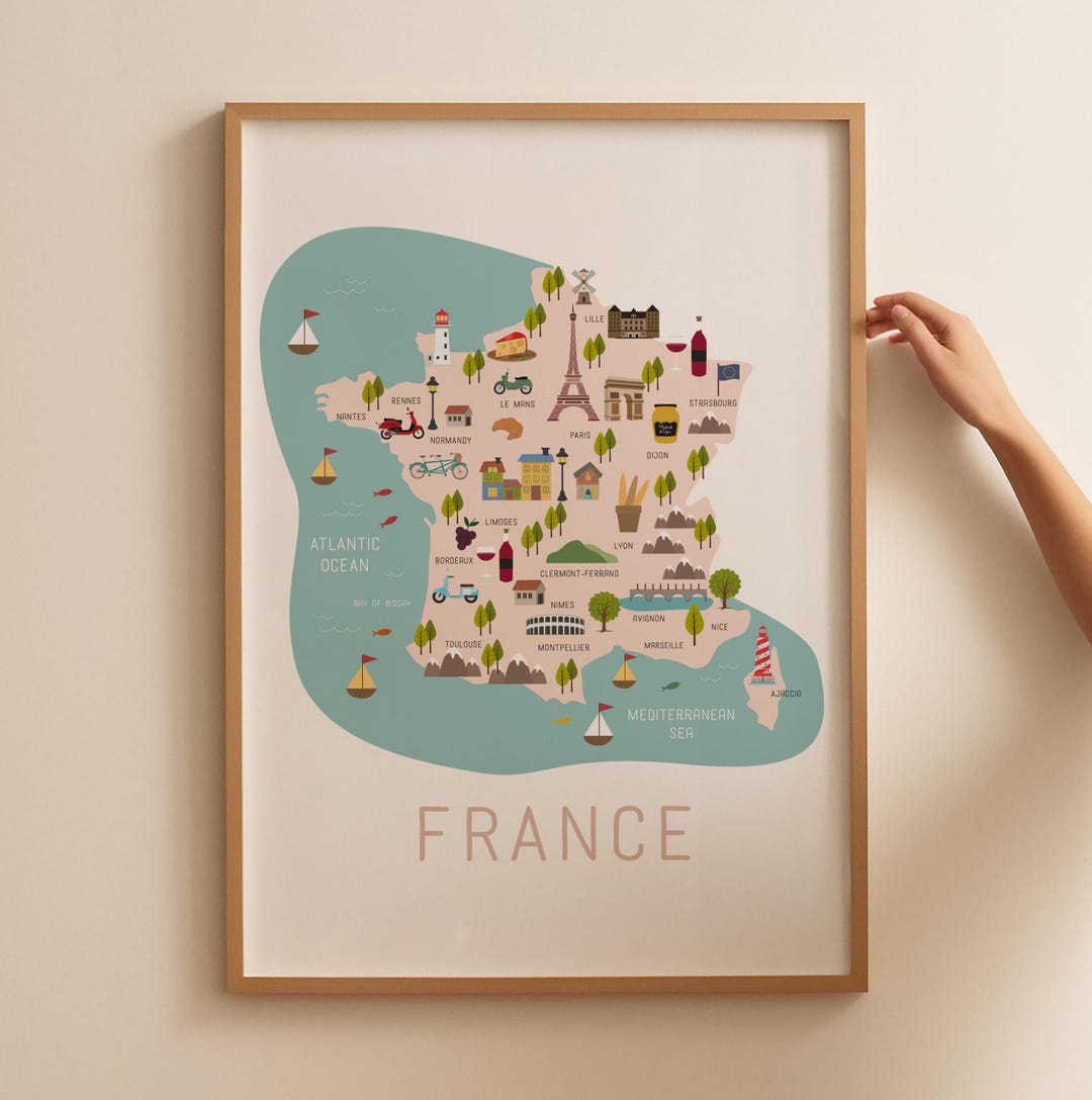 Map of France Print Illustrated Map of France Travel Poster French Art ...