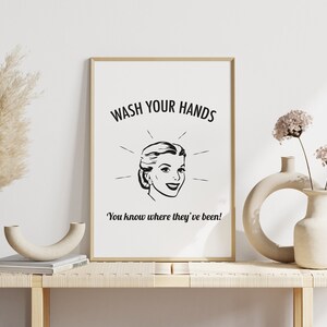 Wash Your Hands Retro Bathroom Art 50s Art Bathroom Sign Retro Art 50s ...