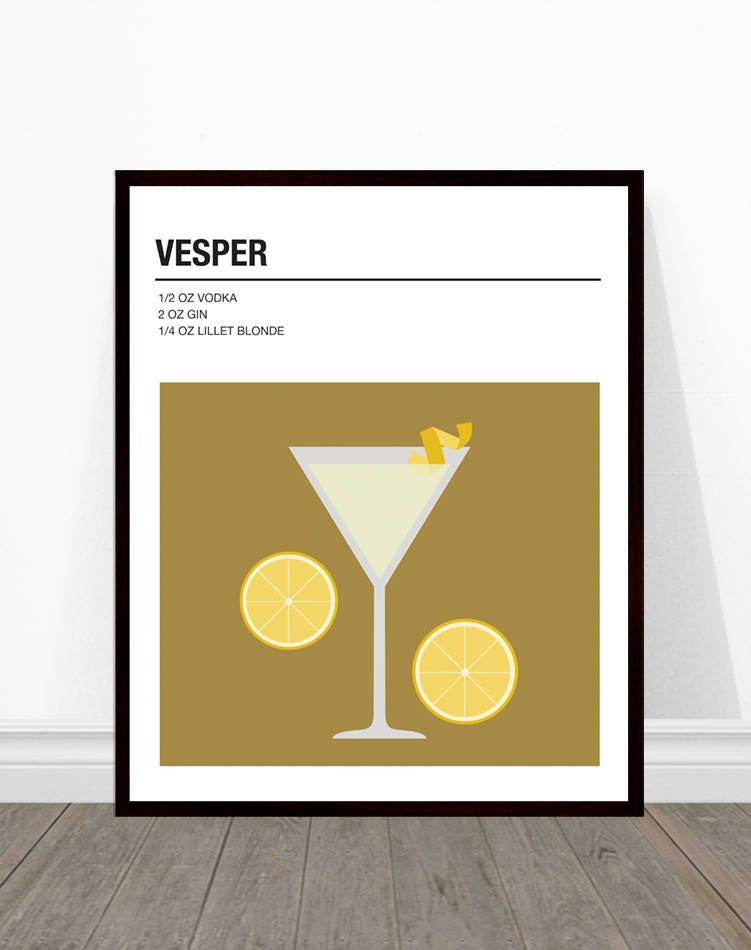 Vesper Print Vintage Cocktail Print Cocktail Recipe Art - Etsy