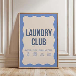 Laundry Club Print, Blue Laundry Room Art, Modern Trendy Laundry Room ...