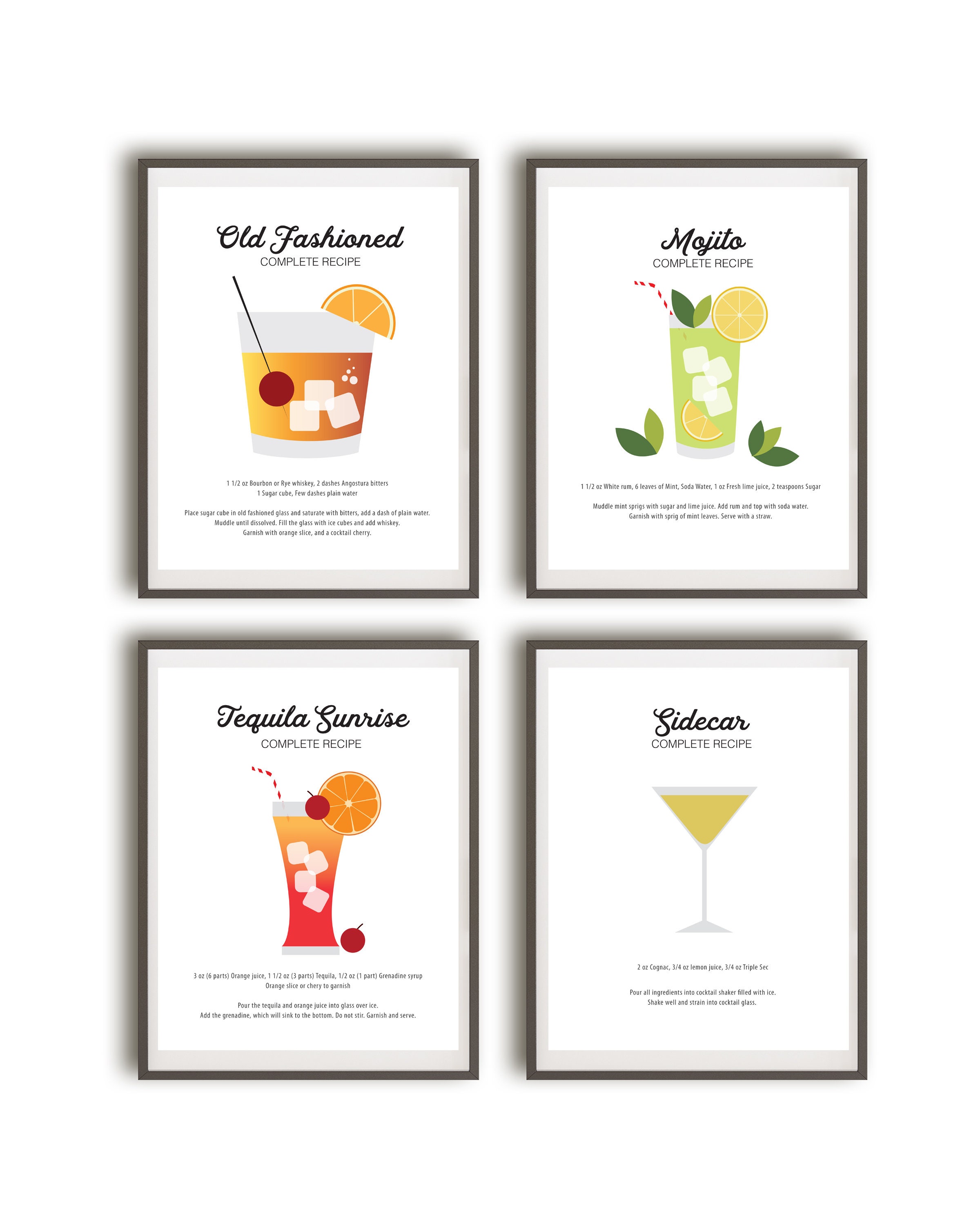 Cocktail Recipe Prints Set of Four Prints Vintage Cocktail | Etsy