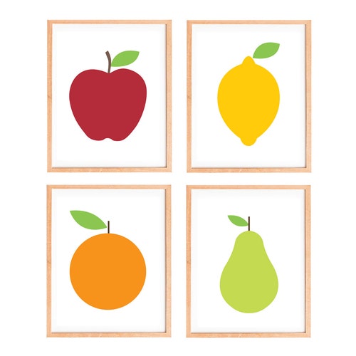 Set of 4 Fruit Kitchen Prints Apple Orange Lemon Pear Mid | Etsy
