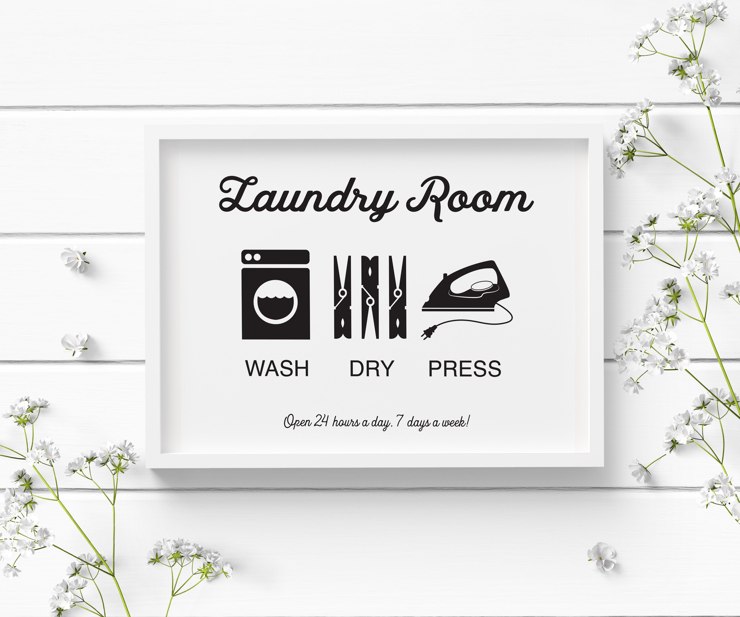 Laundry Room Sign Black and White Laundry Room Art Wash Dry | Etsy