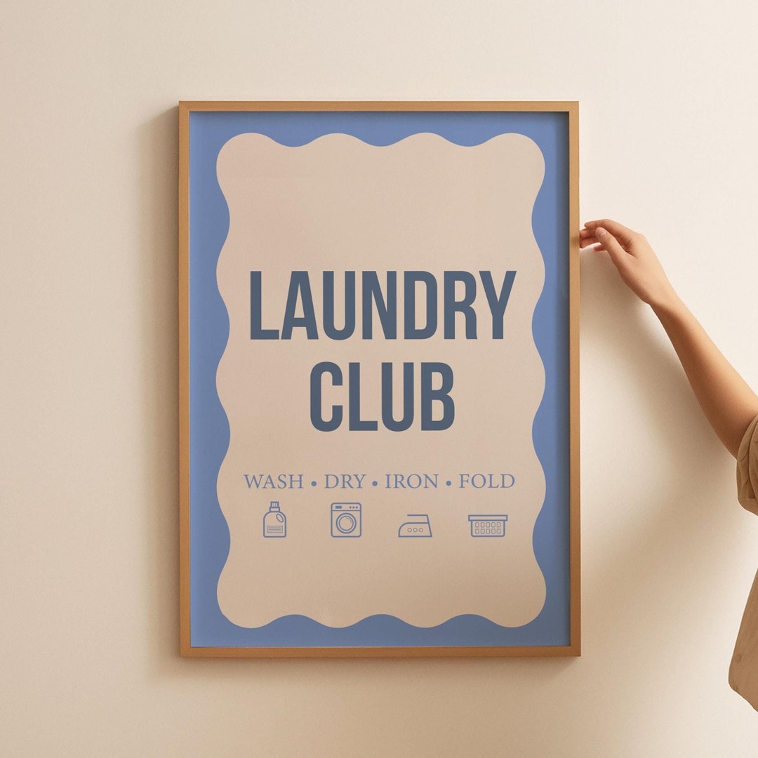Laundry Club Print, Blue Laundry Room Art, Modern Trendy Laundry Room ...