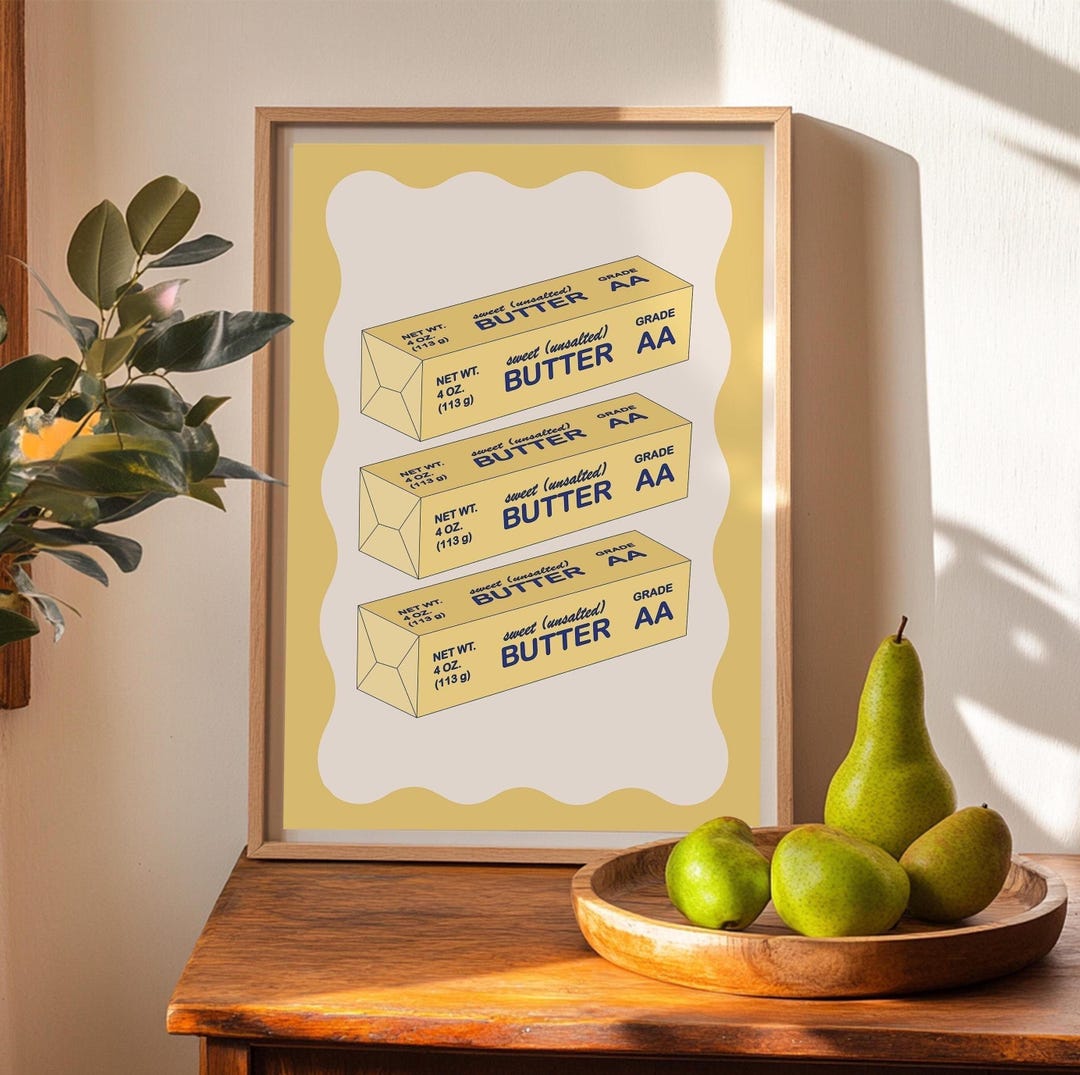 Butter Art Print Farmhouse Kitchen Decor Wavy Design Retro Aesthetic ...