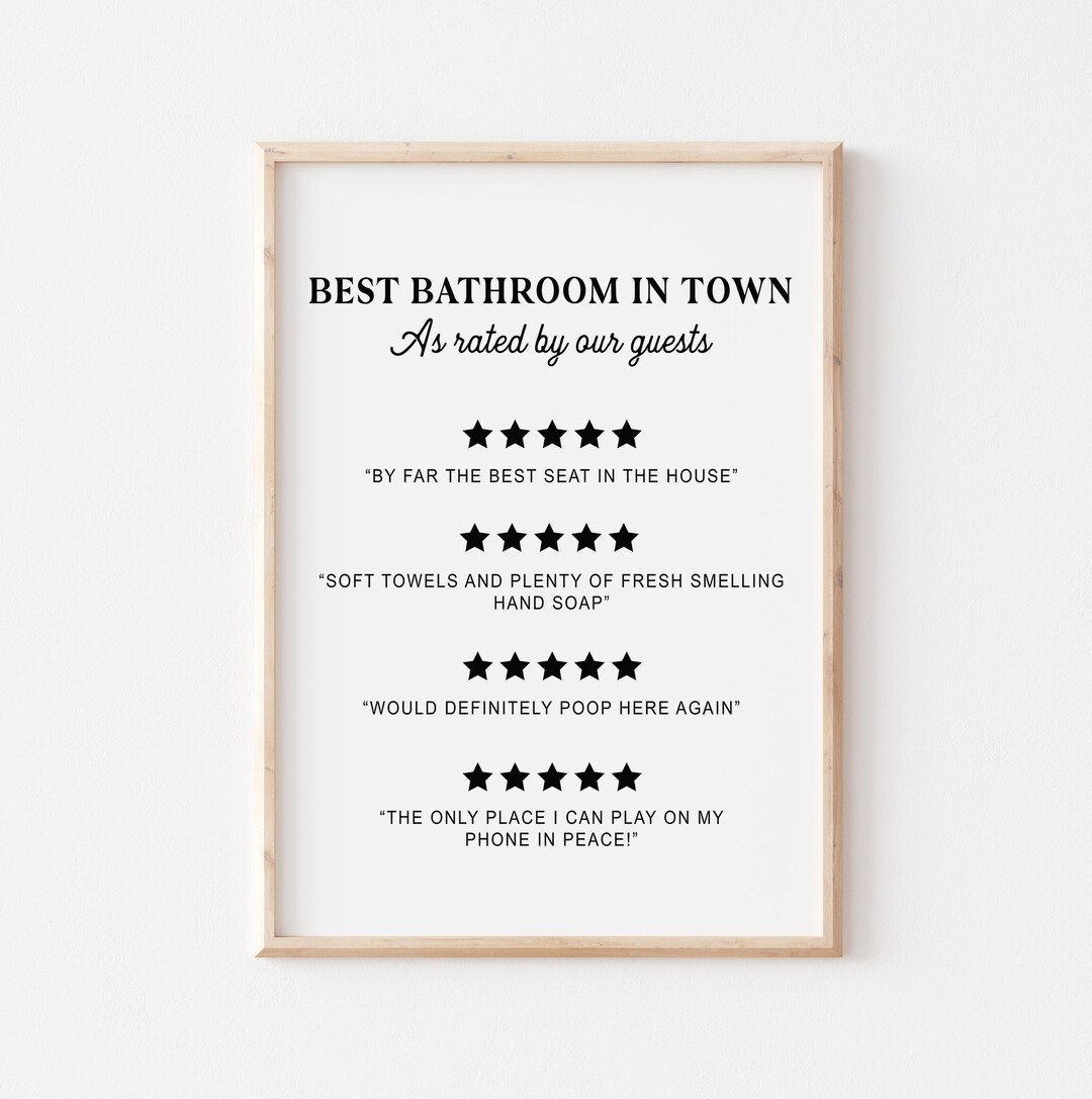 Funny Bathroom Print, Bathroom Rating Sign, Would Poop Here Again ...