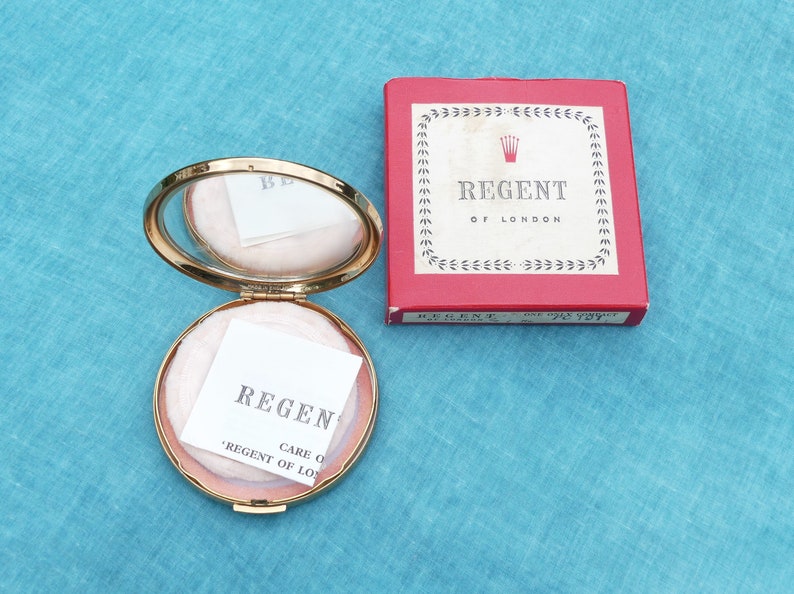 REGENT of LONDON Lacquered Brass Powder Compact With Silver Floral ...