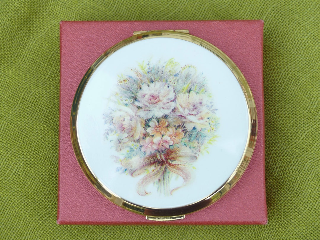 STRATTON Powder Compact, White With Soft Pastels Bouquet, Orange, White ...