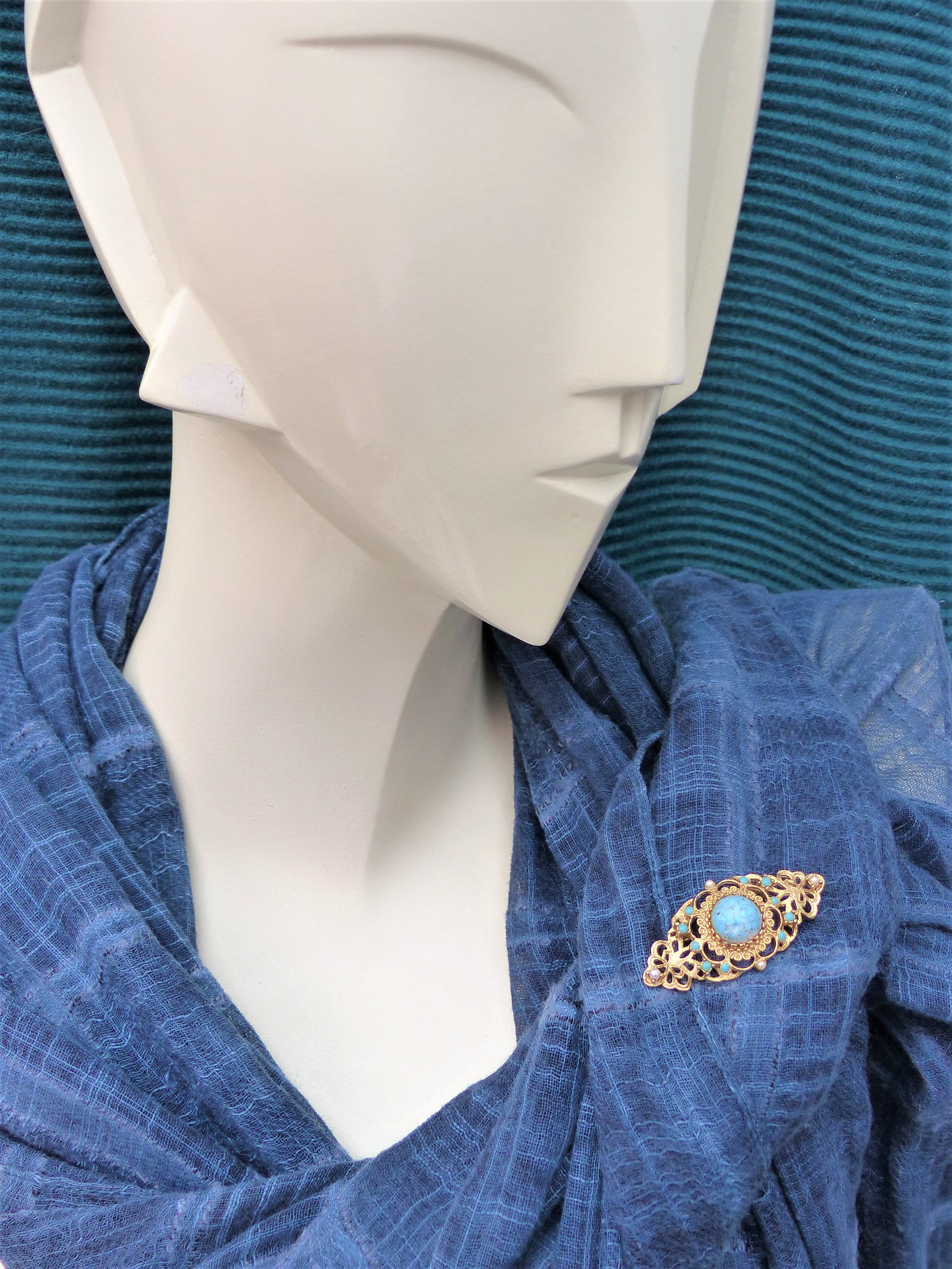 SPHINX Gold-tone, Faux-pearl and Faux Turquoise Filigree Baroque Brooch ...