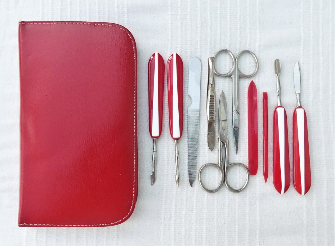 Vintage 1960s Mini Manicure Set With Red Faux Leather PVC Case, and 10 ...