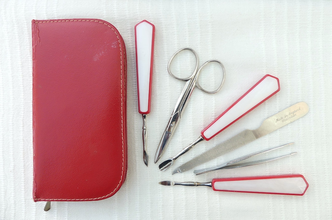 Vintage 1960s Mini Manicure Set With Red Faux Leather PVC Case, and 6 ...