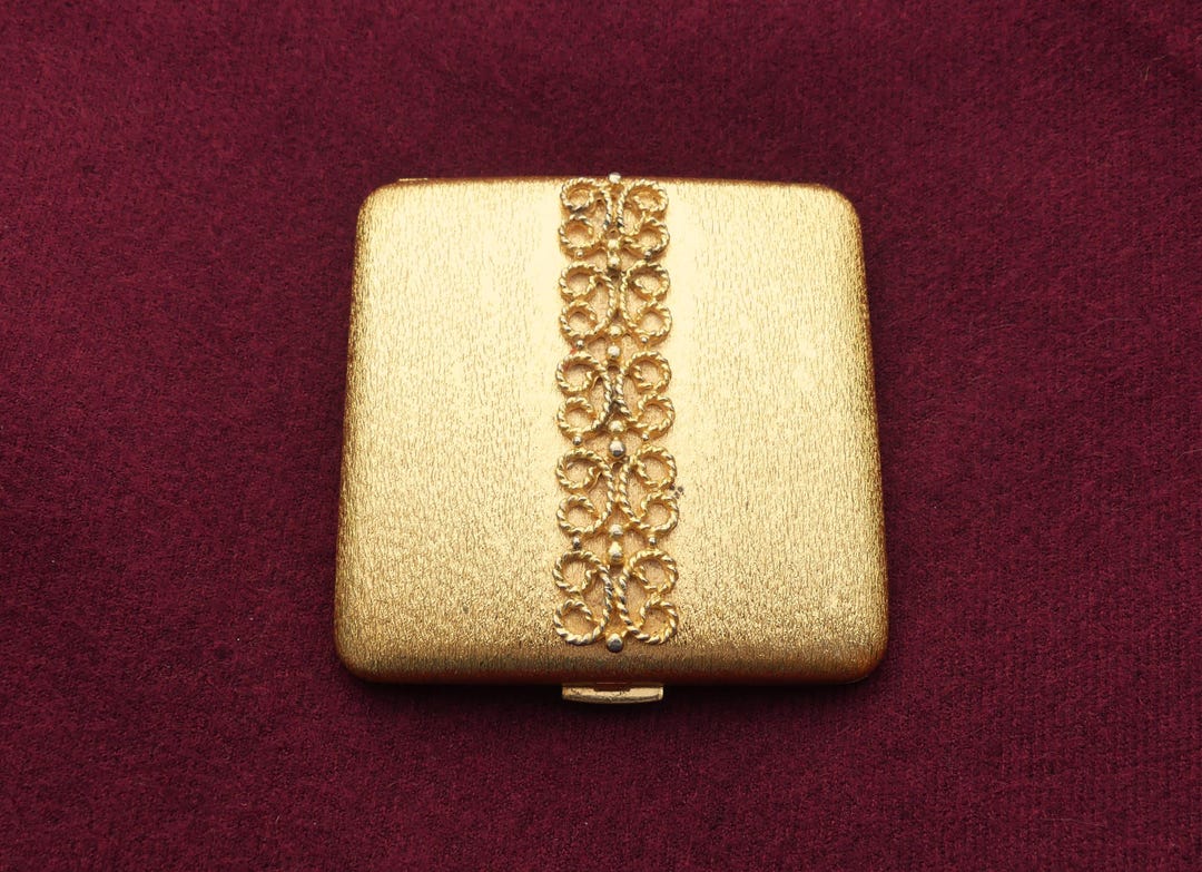 AVON 'imperial' Powder Compact, Textured Golden Square Compact With ...