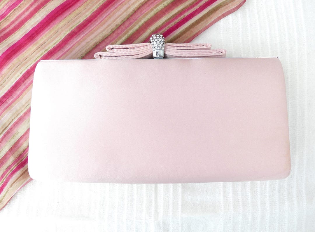 DUNNES STORES Pale Blush Pink Satin Evening Clutch Bag With Clear ...