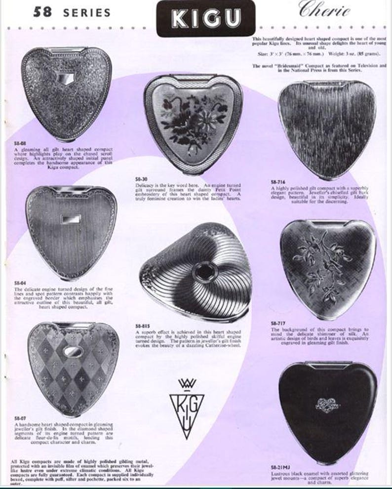 KIGU 'cherie' Heart-shaped Powder Compact, Lacquered Brass Pattern ...