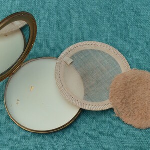 ZENETTE Brass Powder Compact With Black Floral Rosette Centre, and Blue ...