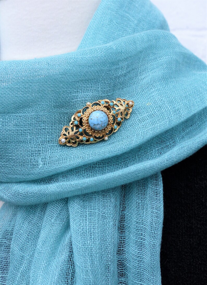 SPHINX Gold-tone, Faux-pearl and Faux Turquoise Filigree Baroque Brooch ...