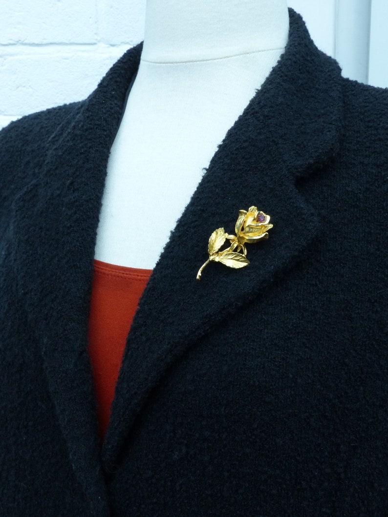 HOLLYWOOD Gold-plated Rose Bud Brooch with Purple Diamanté | Etsy