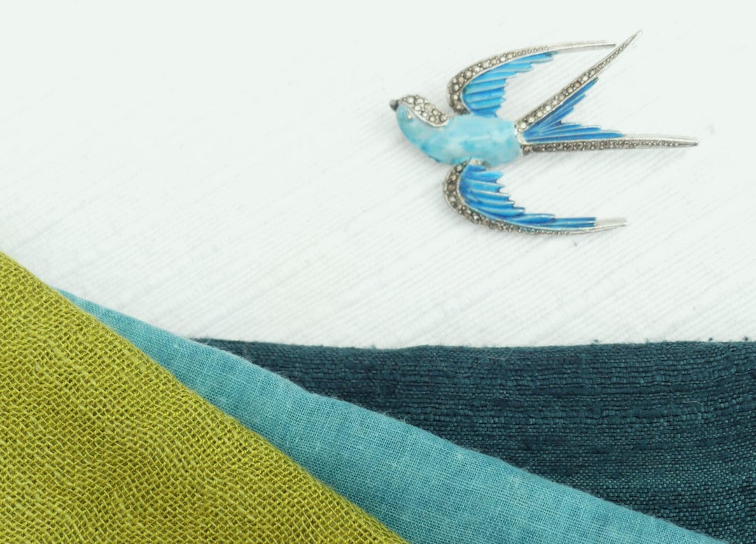 Vintage 1940s Turquoise Blue Swallow Bird Brooch, Cold-painted Enamel ...