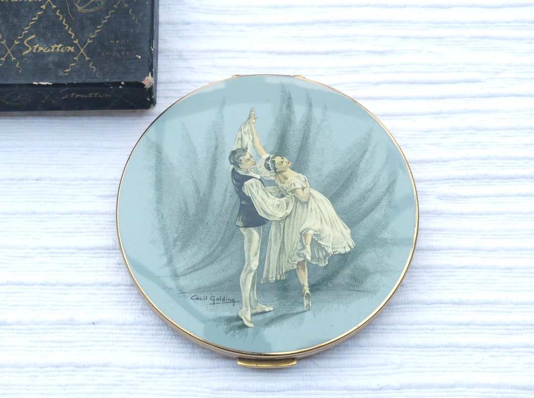 STRATTON Cecil Golding Powder Compact With Signed Painting of Two ...