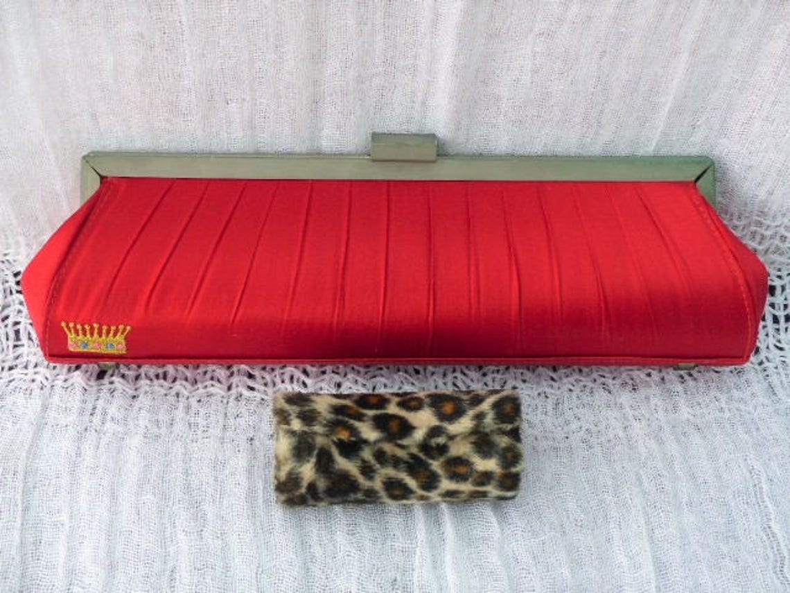 SHOE QUEEN Red Satin Baguette Evening Bag With Embroidered | Etsy