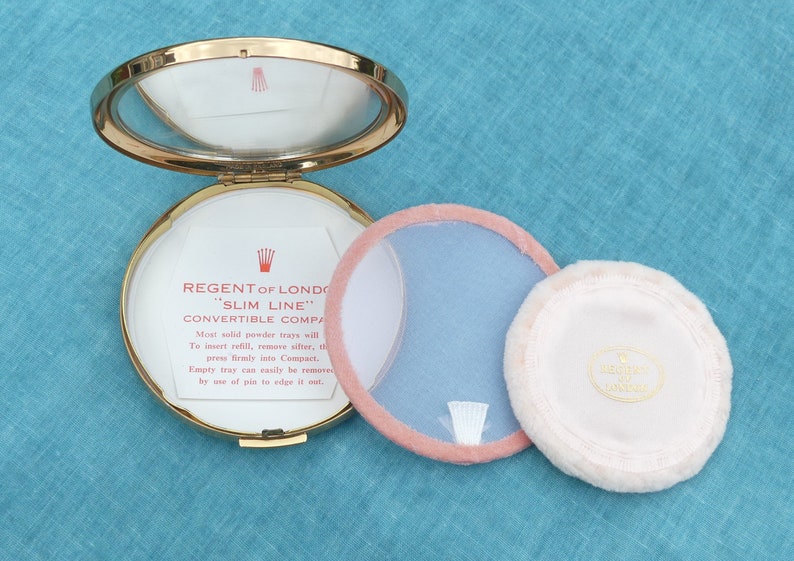REGENT of LONDON Lacquered Brass Powder Compact With Silver Floral ...
