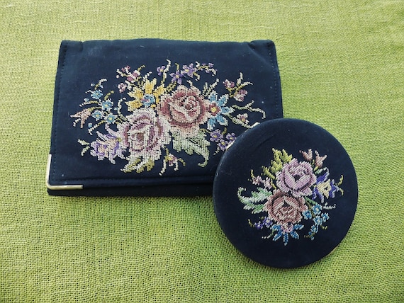 Vintage 1930s/40s Retro Rectangular Embroidered Black… - Gem