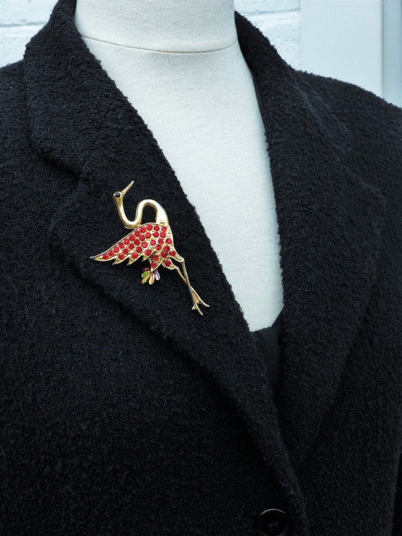 Vintage 1980s Gold-tone Red Pavé Diamanté Stork Brooch With | Etsy