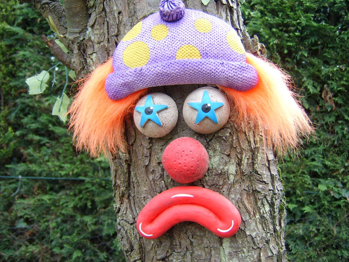 Clown Garden Decoration. Tree Face Outdoor Sculpture Statues. - Etsy