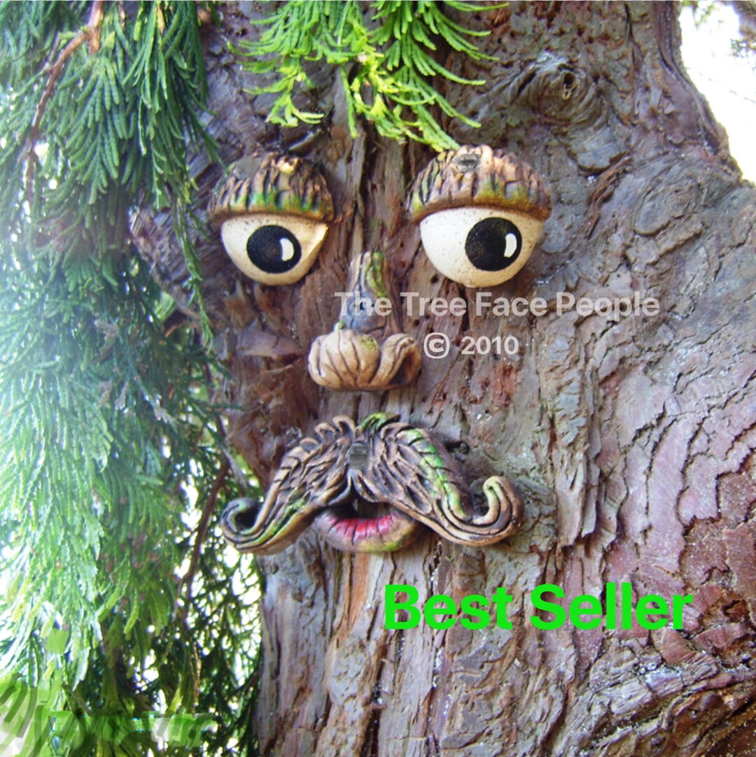 Handmade Stone Tree Face With Moustache: Whimsical Garden Art - Etsy