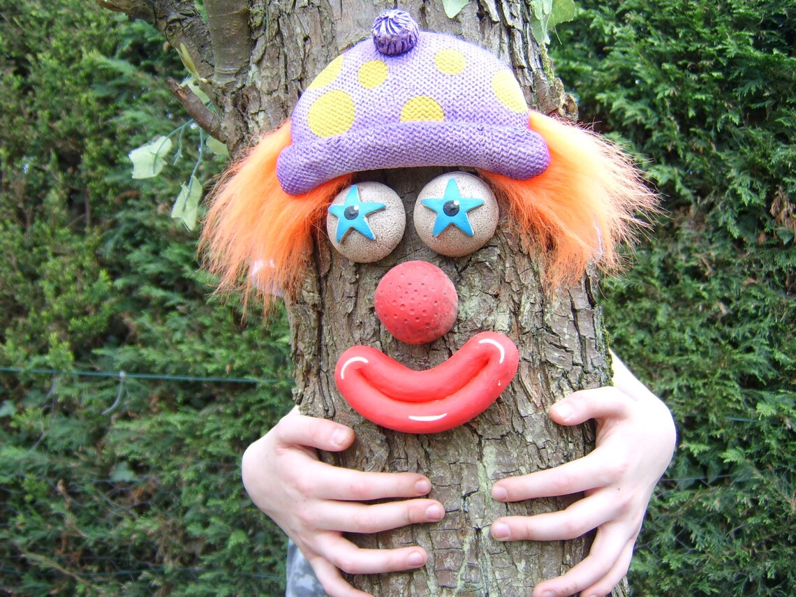 Clown Garden Decoration. Tree Face Outdoor Sculpture Statues. - Etsy