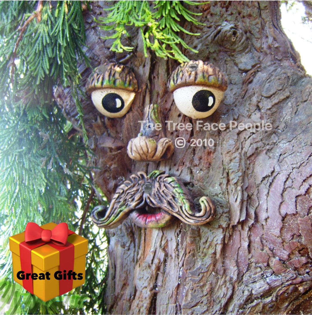 Moustached Tree Face Garden Decoration, Mothers Day Gift. Funny Faces ...