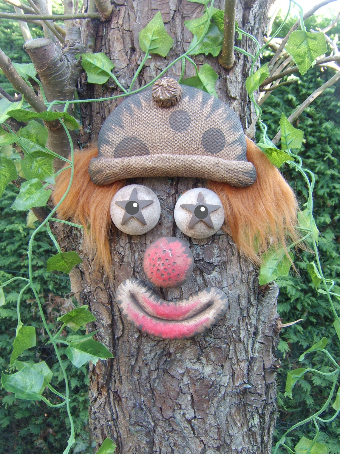 Clown Garden Decoration. Tree Face Outdoor Sculpture Statues. - Etsy