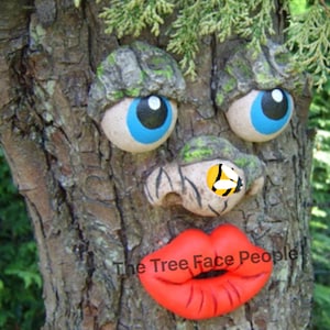 Funny Faces for Trees With Blue Eyes and Red Lips. Lady Face Sculpture ...