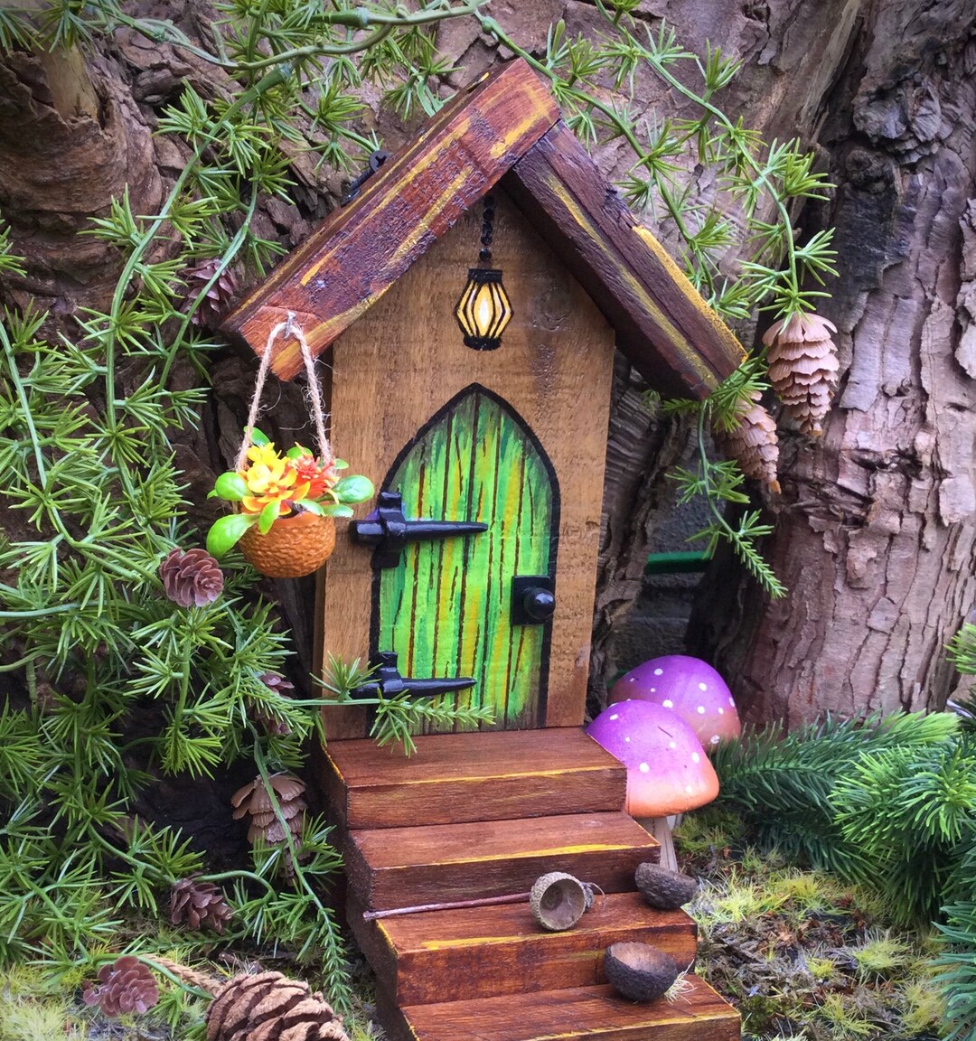 Rustic Fairy Door With Steps. Elf, Hobbit, Pixie, Wooden Door. Birthday ...