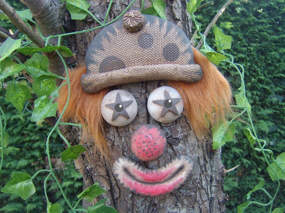 Clown Garden Decoration. Tree Face Outdoor Sculpture Statues. - Etsy