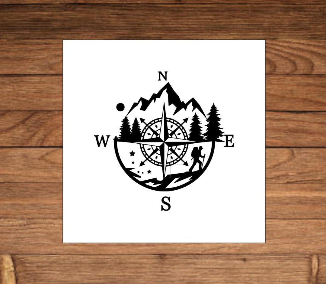 Hiking Mountain Compass Rustic, Hood Vinyl Decal, Car Truck Van Camper ...