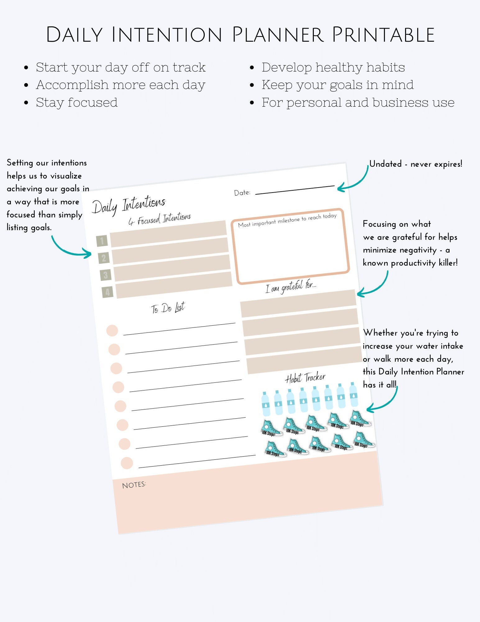 PRINTABLE Daily Intentions Daily Planner Download Intention - Etsy ...