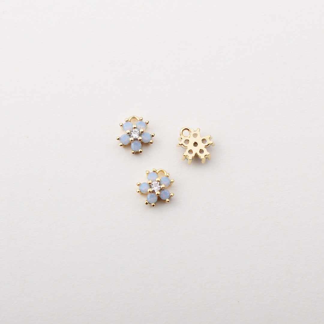 1PCS - Tiny Gold Flower With Blue Opal Charm, Dainty Opal Pendant ...