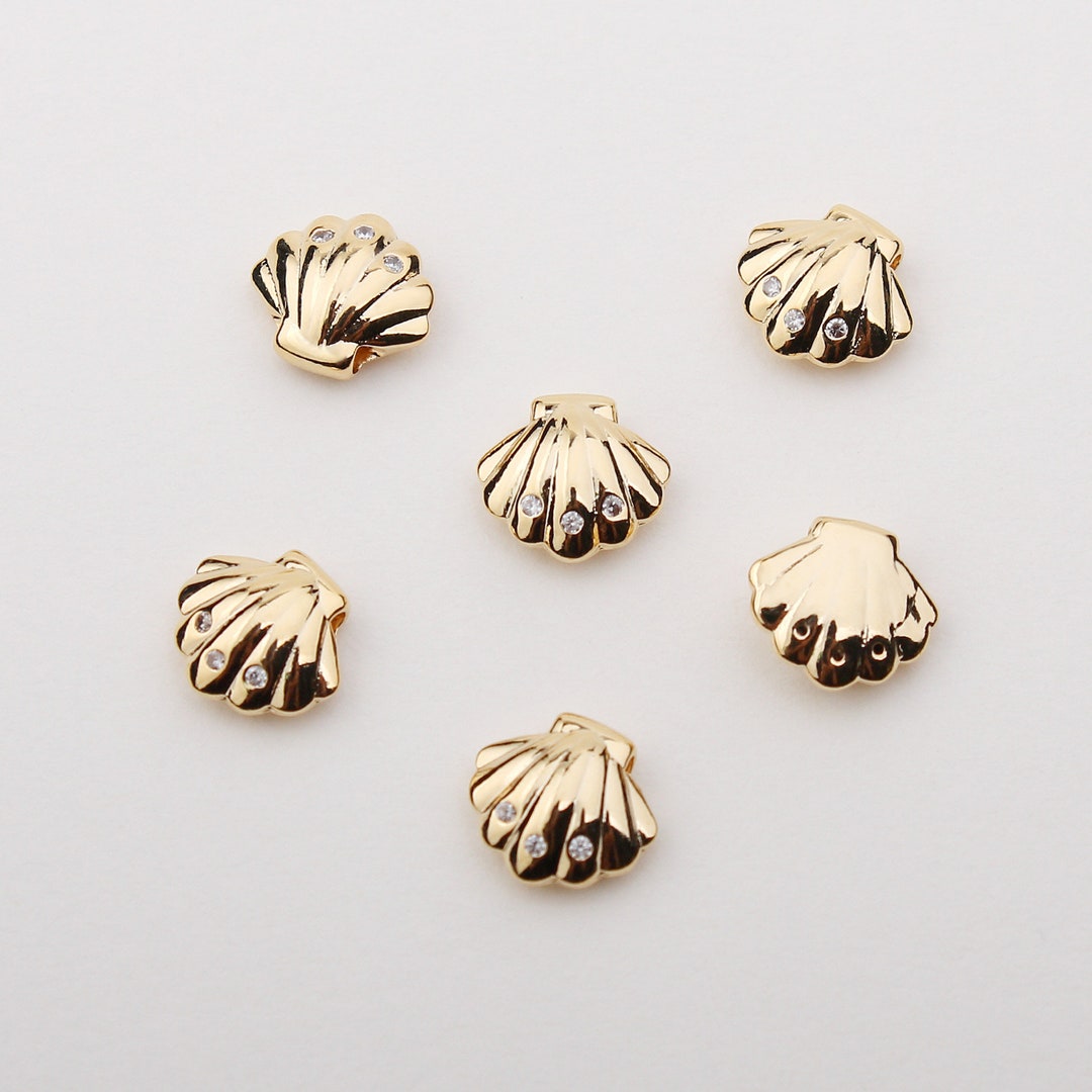 1PCS - Micro Pave Sea Shell Charms, Seashell Shell Spacer Beads, Tiny ...