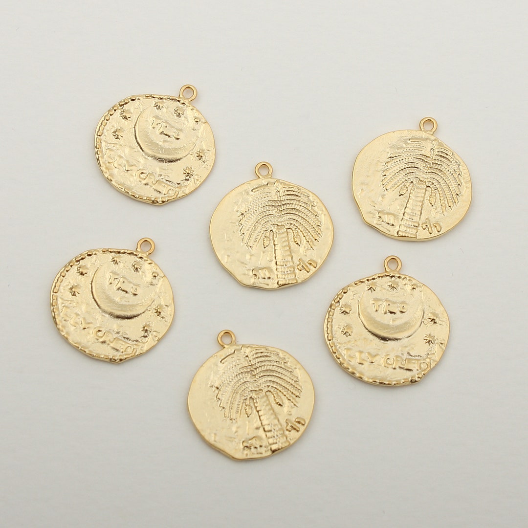 35PCS - Matt Gold Palm Tree, Star and Moon Medallion Charm, Palm Tree ...