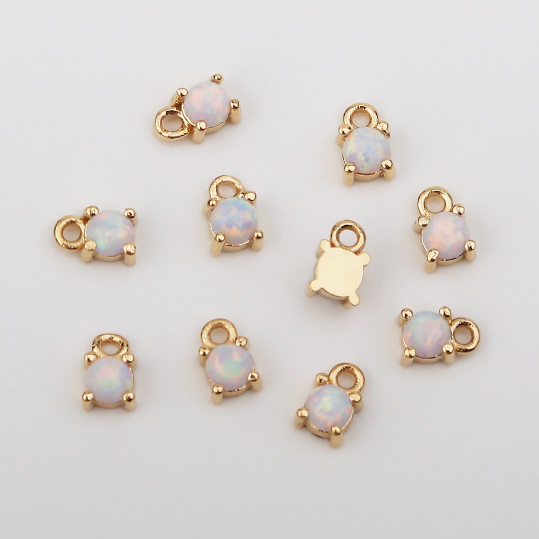 1PCS - Micro Tiny Gold Round Opal Charm, Small Opal Pendant, Wedding ...